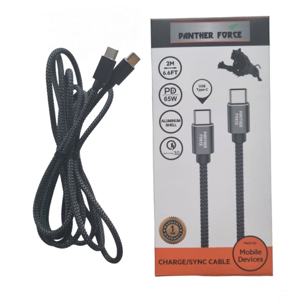 3A Fast 65W Charge 2M Type-C to Type-C Aluminium Shell Braided Cable f ...