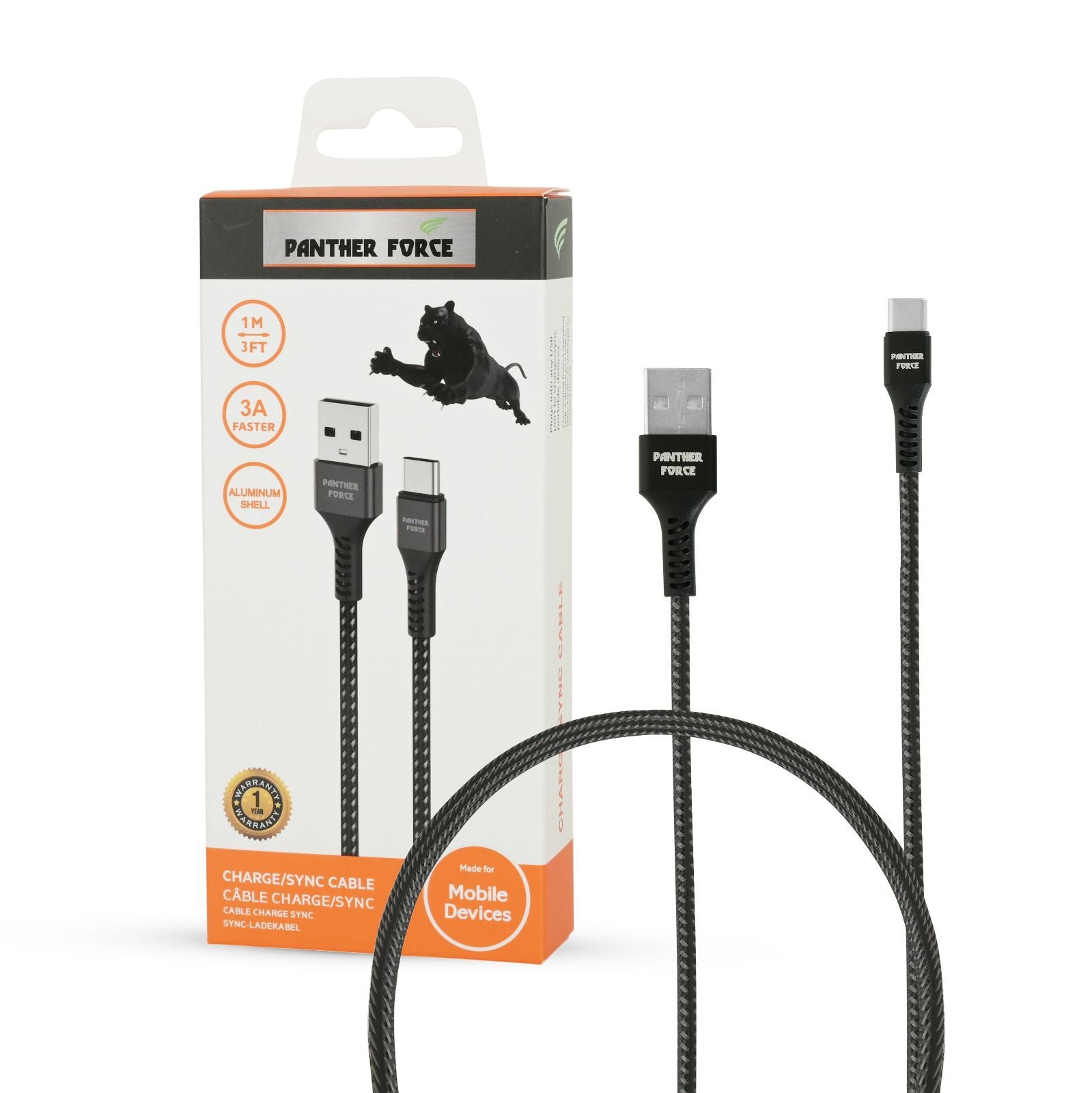 3A Faster USB-A to Type-C Charging 1m Aluminium Shell Braided Cable wi ...